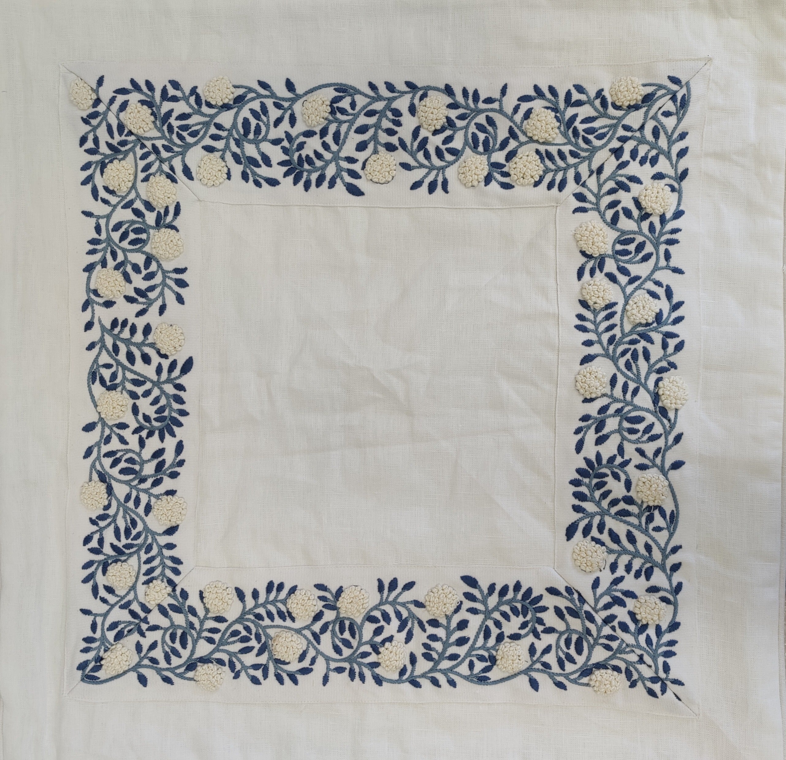 Cleo Blue on Cream Linen – Number One Textiles